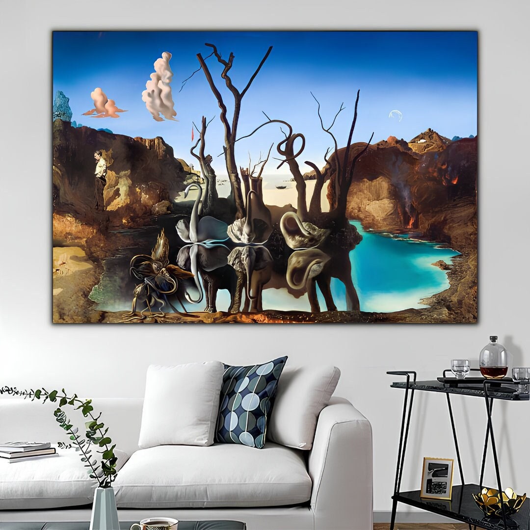 Swans by Salvador Dali Canvas Wall Decor, Swans Reflecting Dali Artwork ...