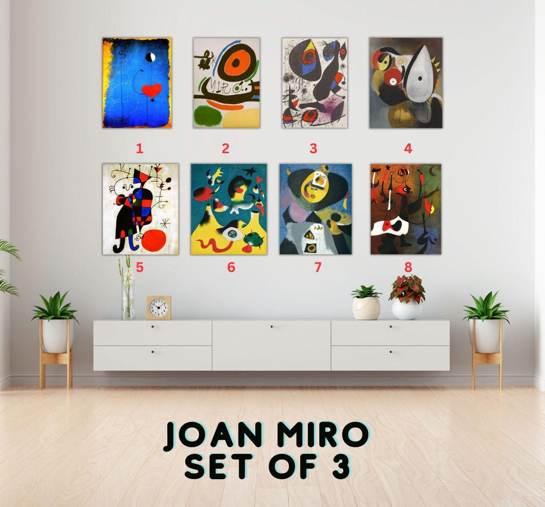 Custom Set of 3 Joan Miro Canvas Wall Art, Choose 3 of From Joan Miro's ...