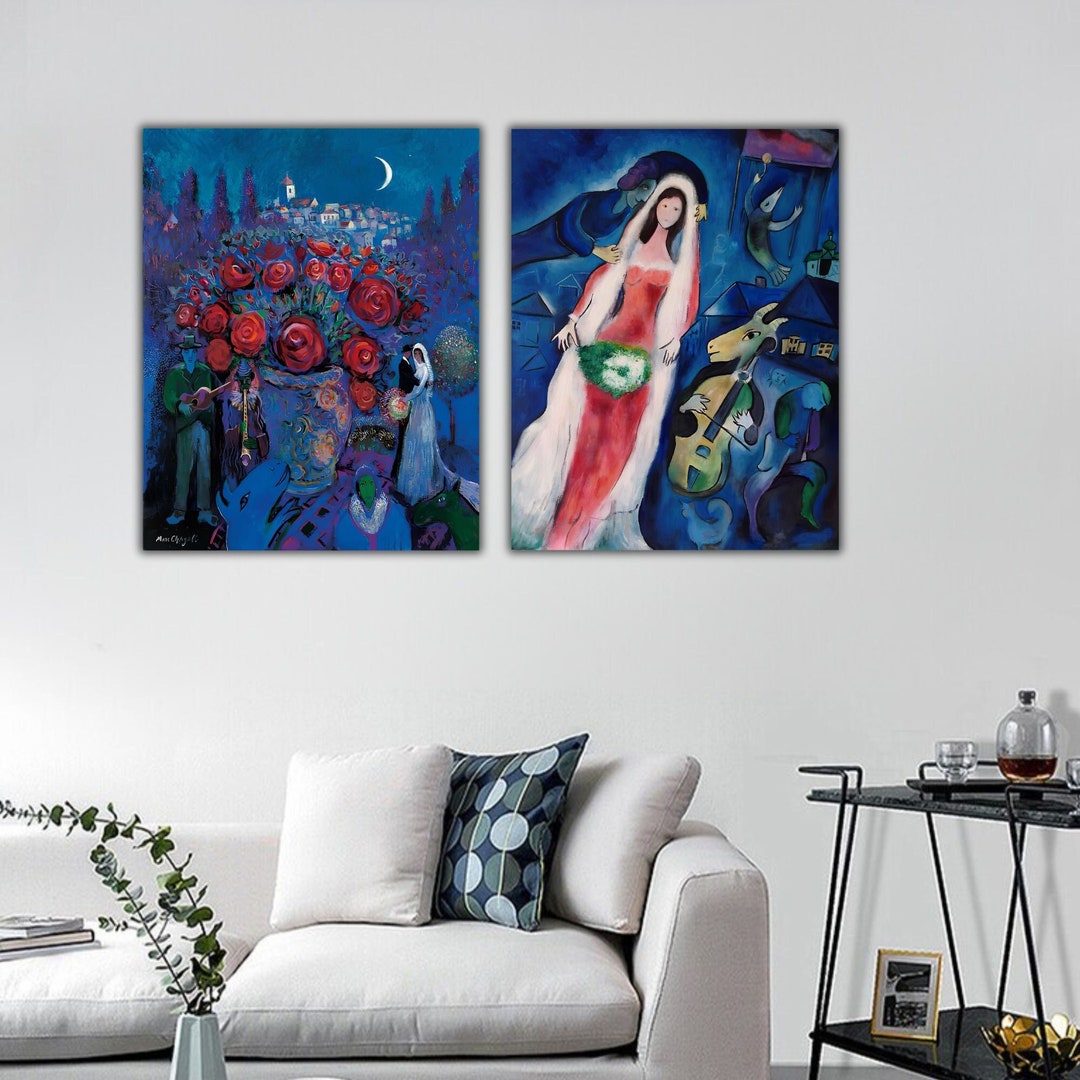 Marc CHAGALL Set of 2 Canvas Print, Bride and Goat Wall Art, the ...