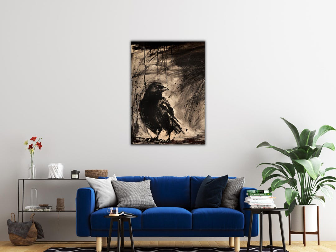 Raven Canvas Wall Art, Raven Painting Print, Crow Painting, Gothic Art ...