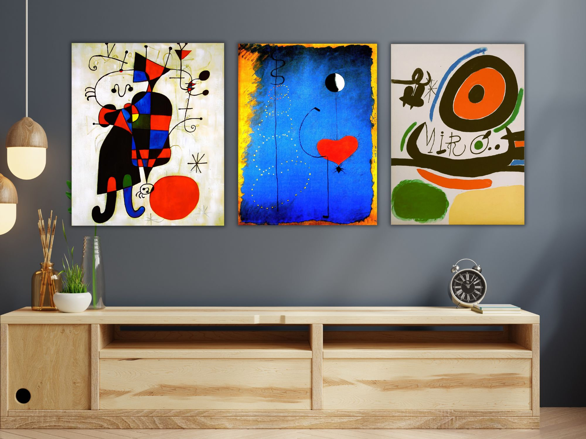 Set of 3 Joan Miro Canvas Wall Art, Joan Miro Print Art, Joan Miro ...