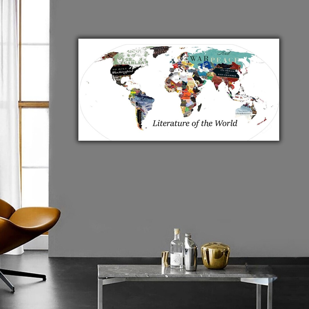 Literature Map Canvas Wall Art, World Literature Map Canvas Print ...