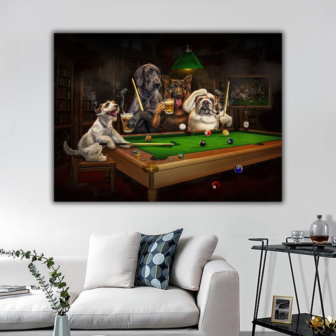 Dogs Playing Billiard Wall Art, Friend in Need Canvas Print, Dogs ...