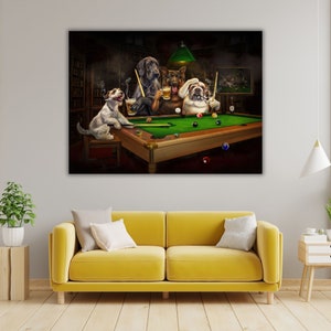 Dogs Playing Billiard Wall Art, Friend in Need Canvas Print, Dogs ...