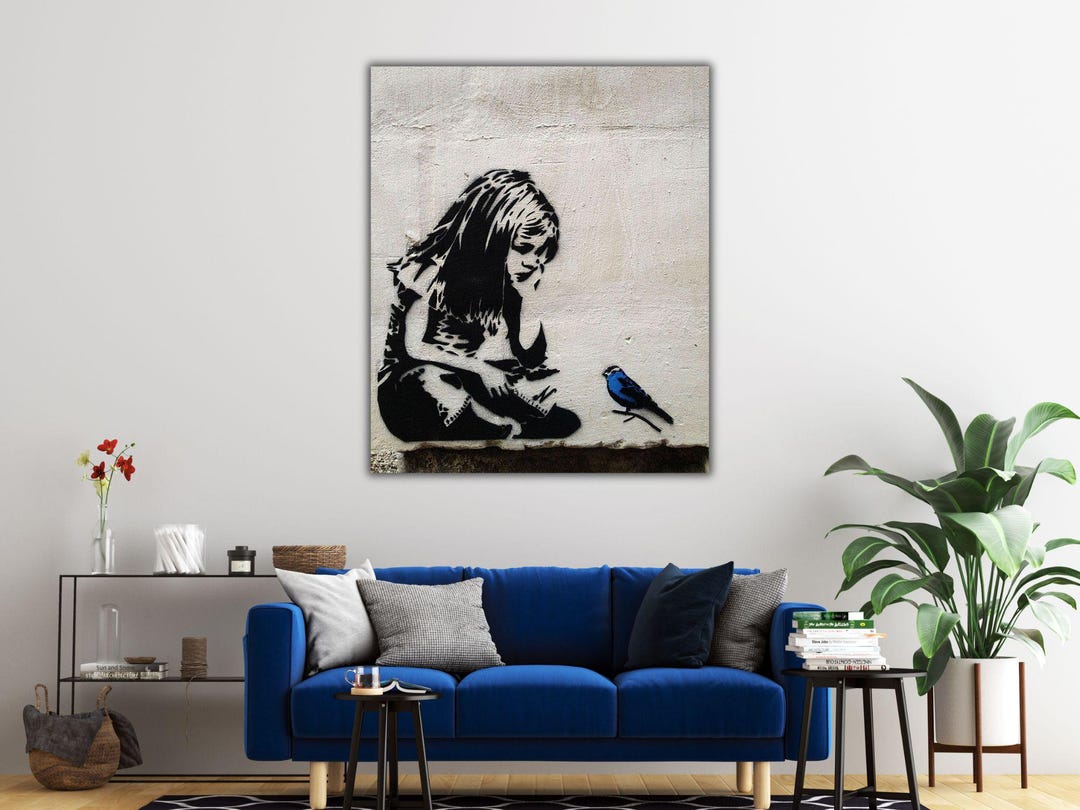 Banksy Bird & Girl Wall Art, Banksy Girl Canvas Wall Art, Street ...