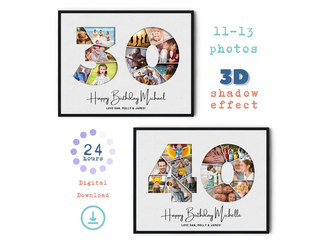 30th Birthday Gift Number Photo Collage, Custom Printable Picture ...