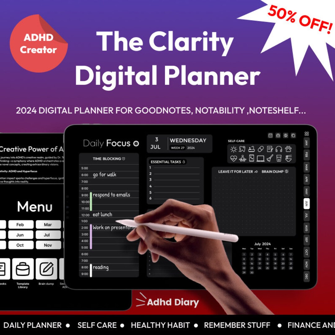 Clarity Digital Planner 2024 , Dark Mode, Goodnotes & Notability ...