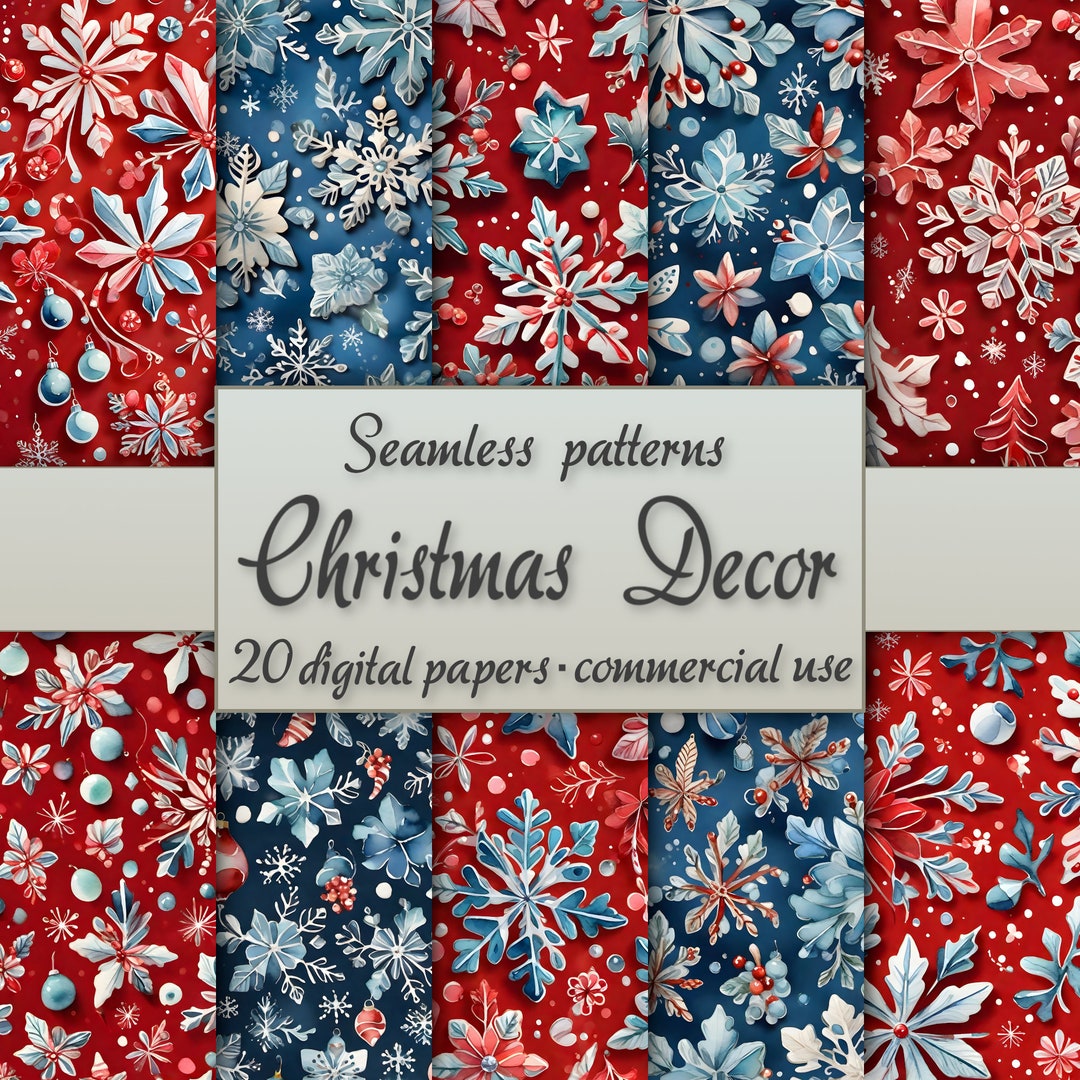 Christmas Paper Set Seamless Pattern Christmas Ornaments Decor Winter ...