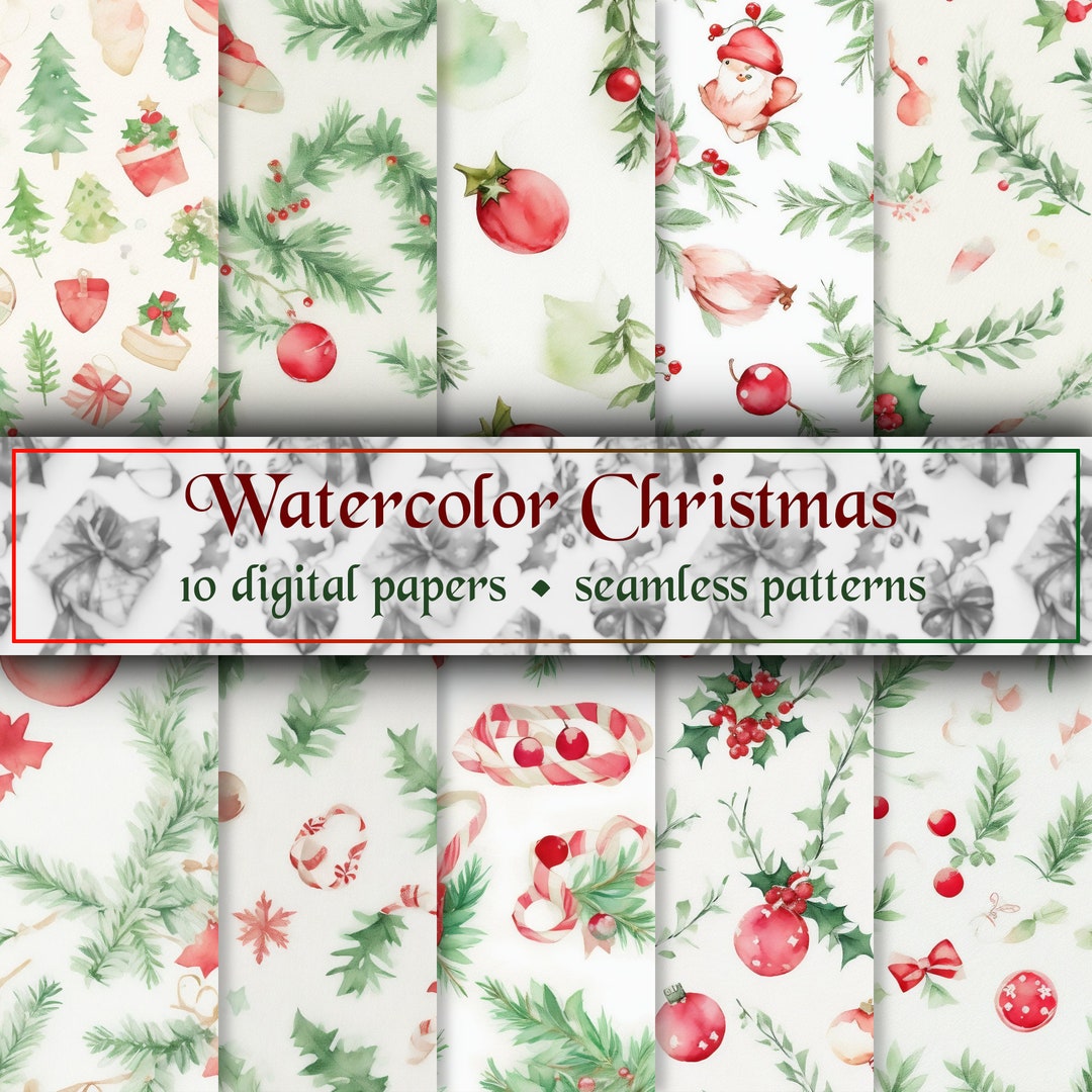 Christmas Seamless Paper Set Xmas Watercolor Paper 10 - Etsy
