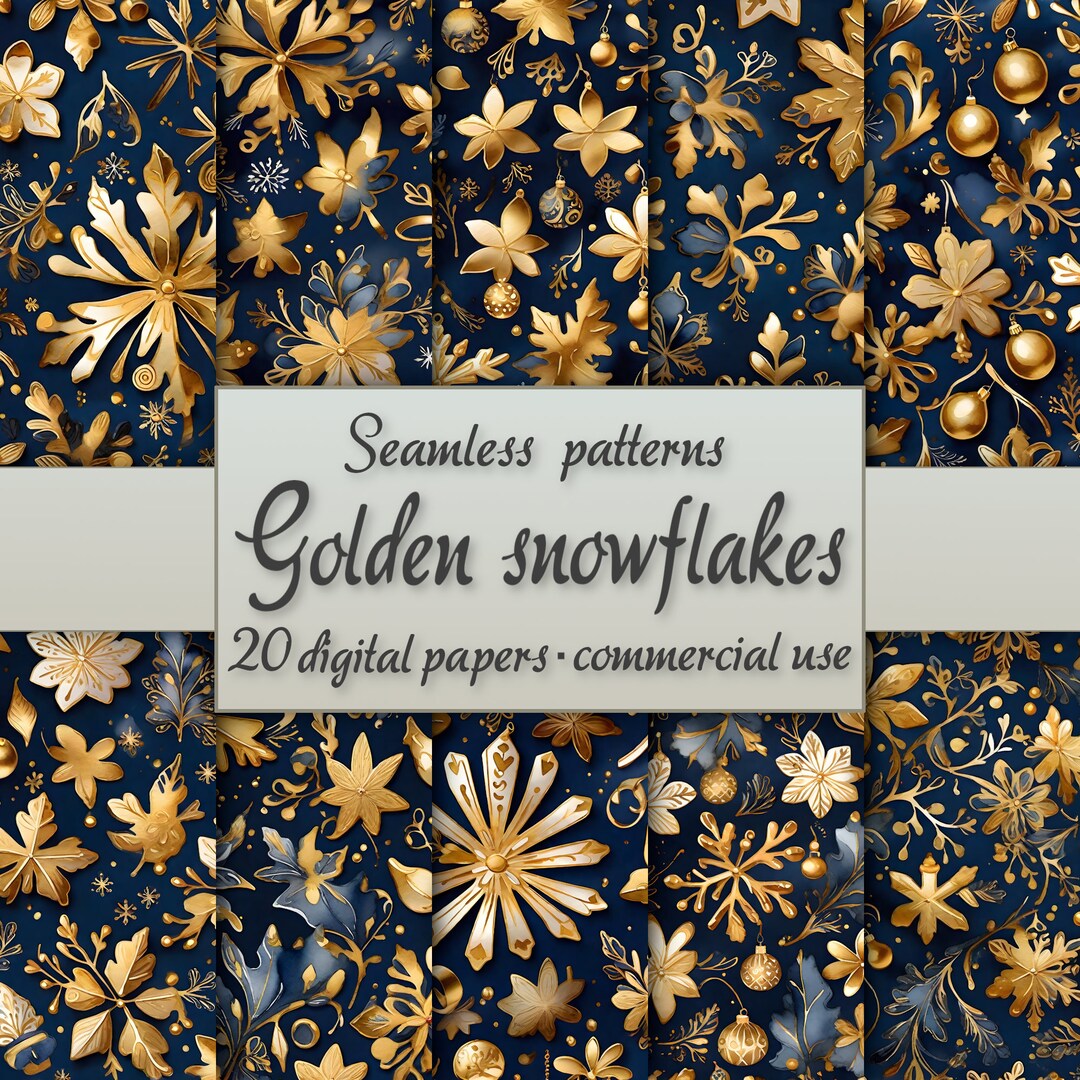 Snowflakes Golden Paper Set Seamless Pattern Christmas Ornaments Decor ...