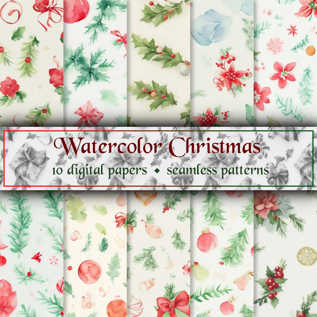 Christmas Seamless Paper Set Xmas Watercolor Paper 10 - Etsy