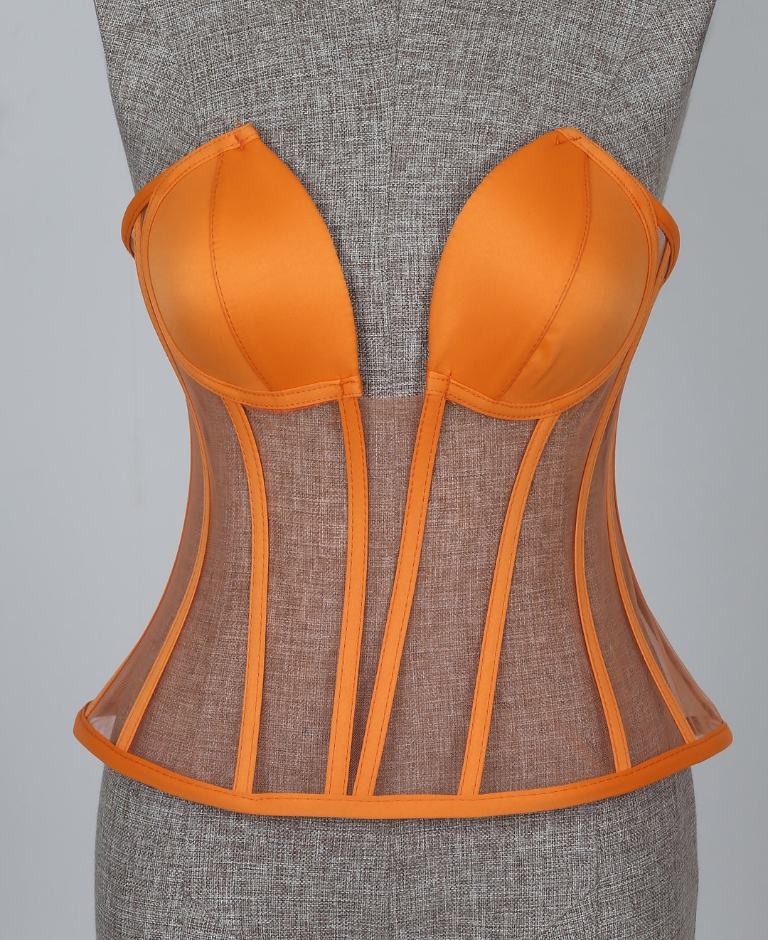 Neon Orange Mesh Corset Top, Satin Bridal Bustier - Etsy