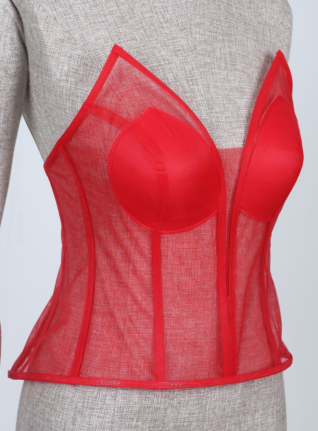 Transparent Red Corset,bridal Corset,red Detail Tull Corset,red Dress ...