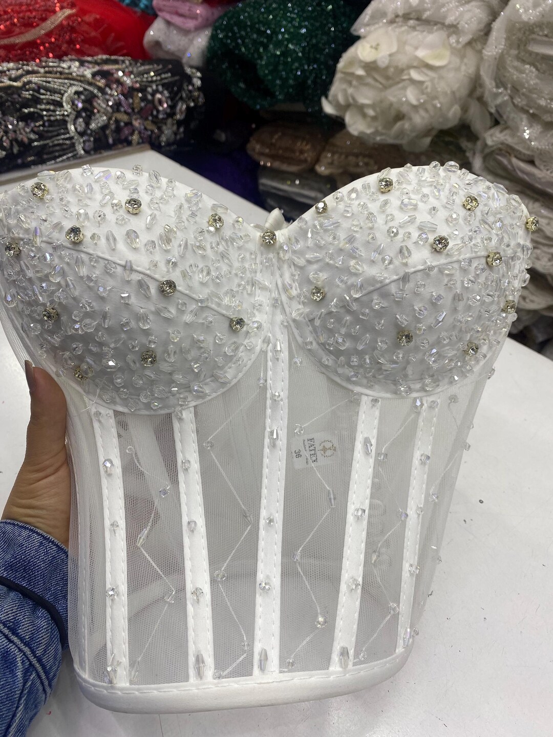 Crystal Bustier Top ,hand,beaded Sheer Bustier With Crystals, Wedding ...