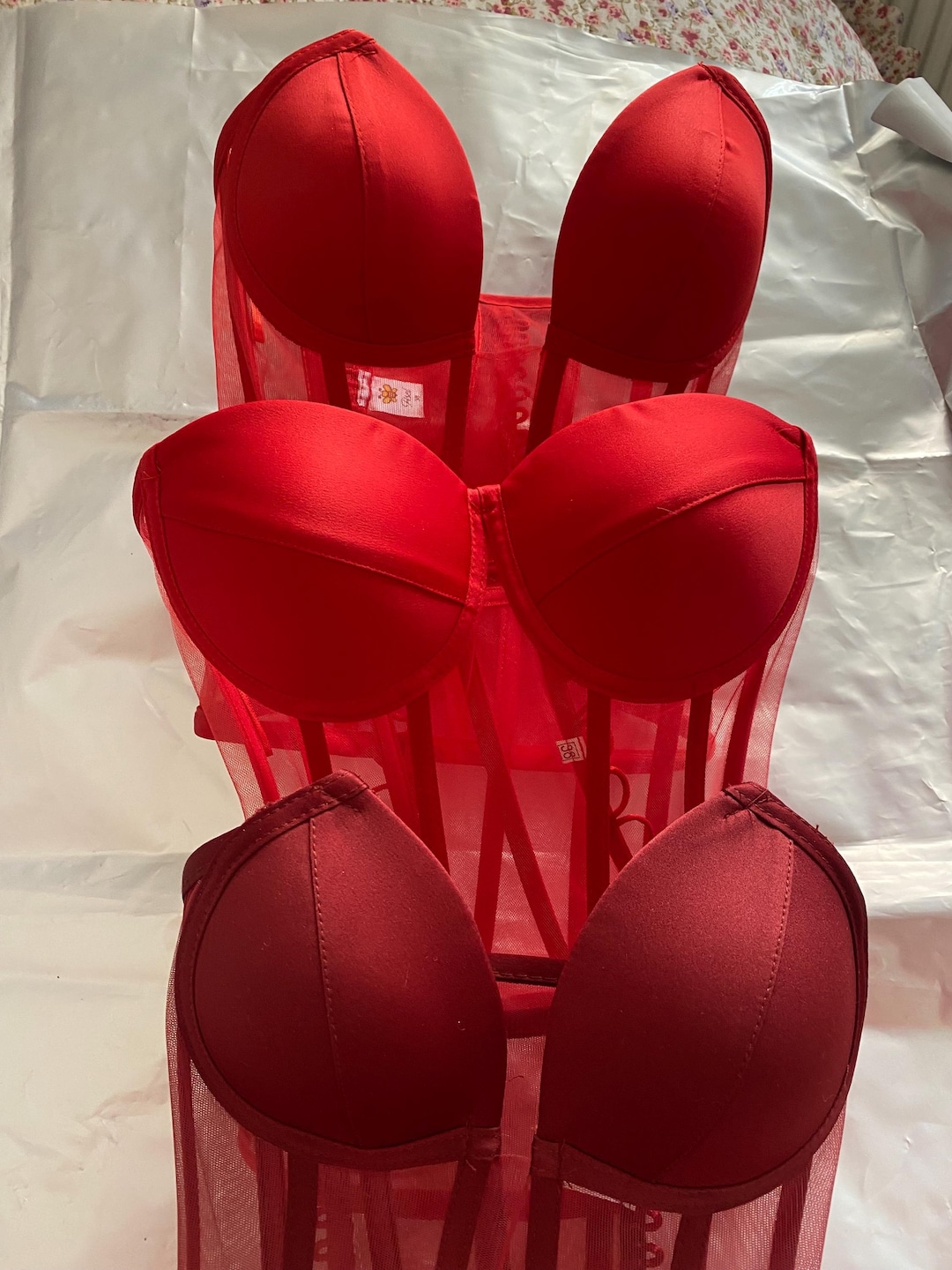 Transparent Red Mesh Corset, Strapless Bridal Bustier - Etsy