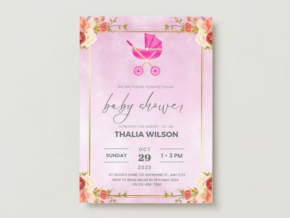 Cute Pink Invitation Cards Baby Shower Digital - Etsy