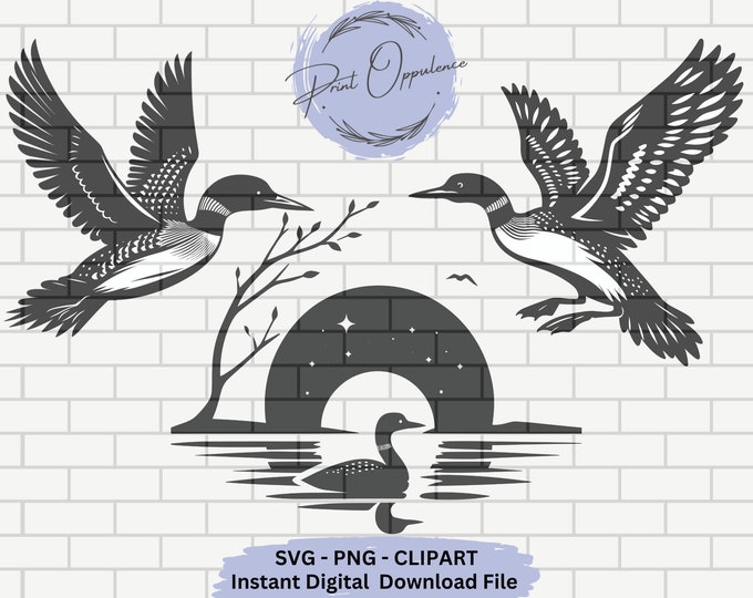 28 Common Loon PNG Clipart Bundle, Watercolor Loon Silhouette Abstract ...