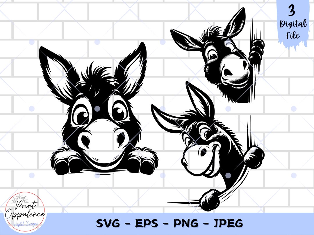 Funny Donkey Peeking Svg Digital Download Donkey Vector File Printable ...
