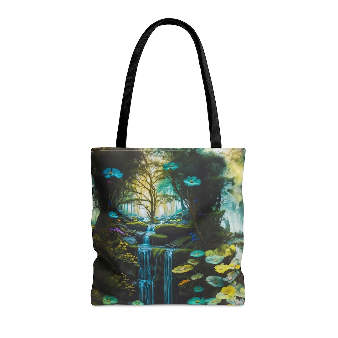 Beautiful Fantasy Forest Tote Bag/ Waterfall and Flowers Tote - Etsy