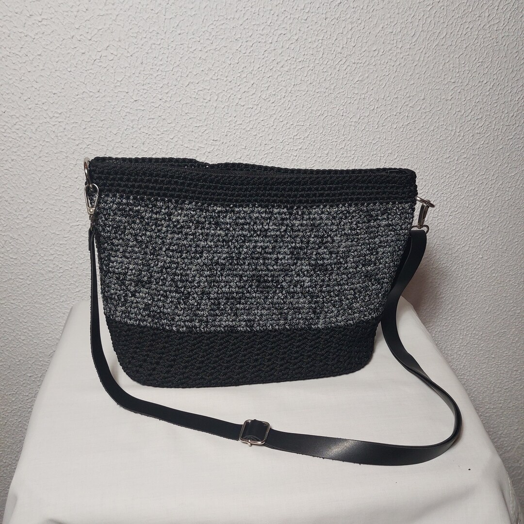Crochet Black and Grey Handmade Bag /crocket Black and Grey Handbag ...