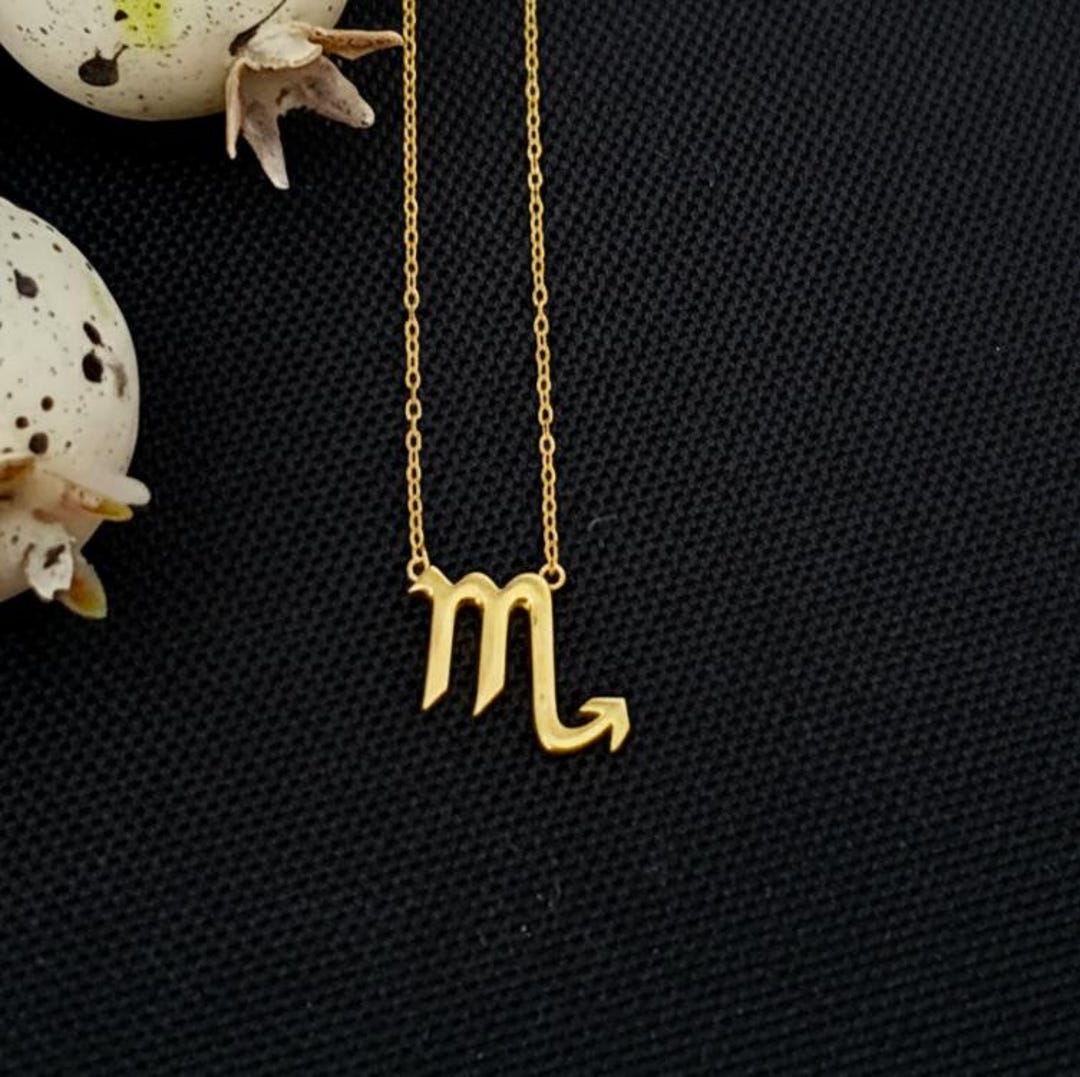 14K Solid Gold Scorpio Sign Pendant, 18K Zodiac Scorpio Sign Jewellery ...