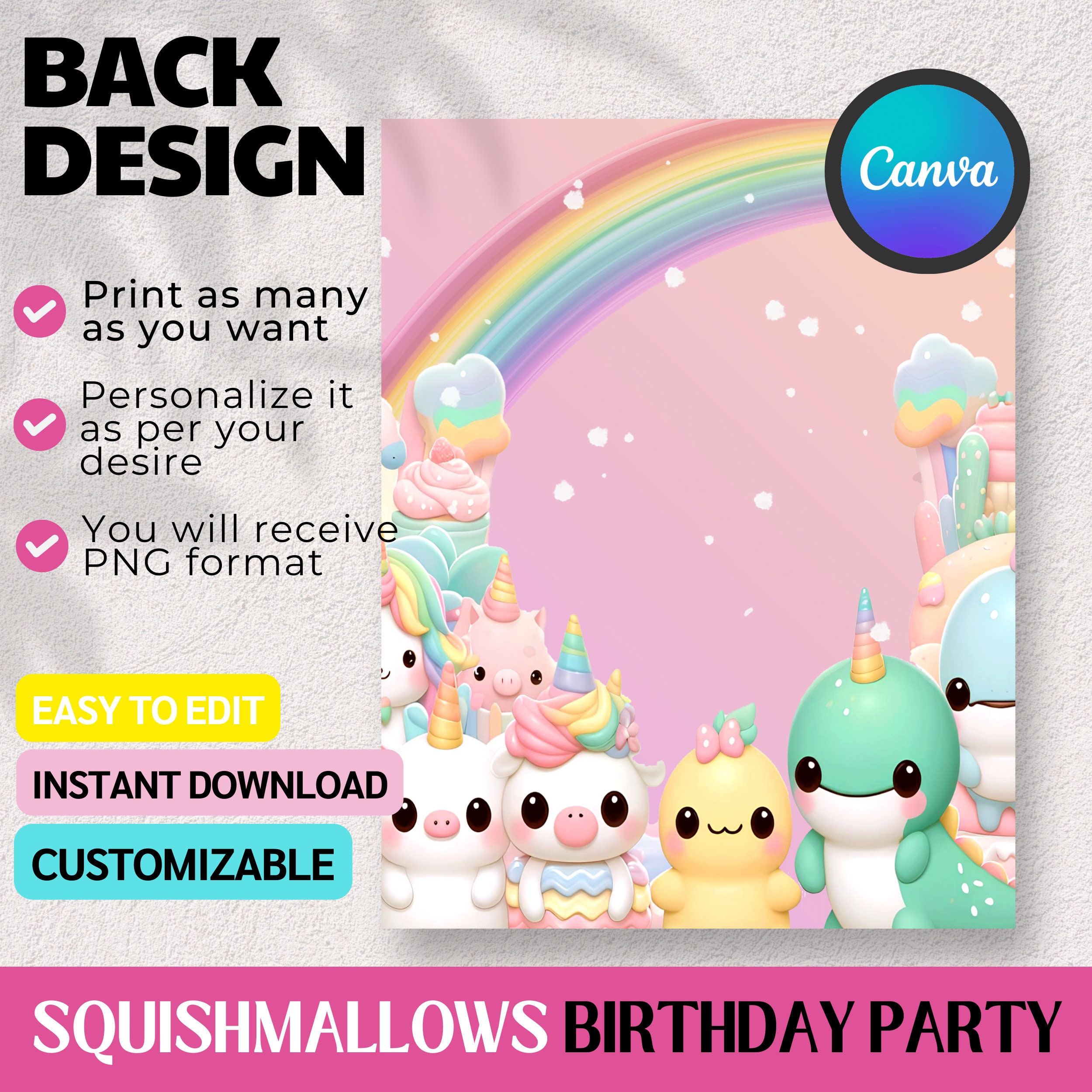 Editable Squishmallow Birthday Invitation, Squishy Invitation ...