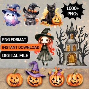 Watercolor Cute Halloween Clipart Bundle, Pastel Spooky Clip Art ...