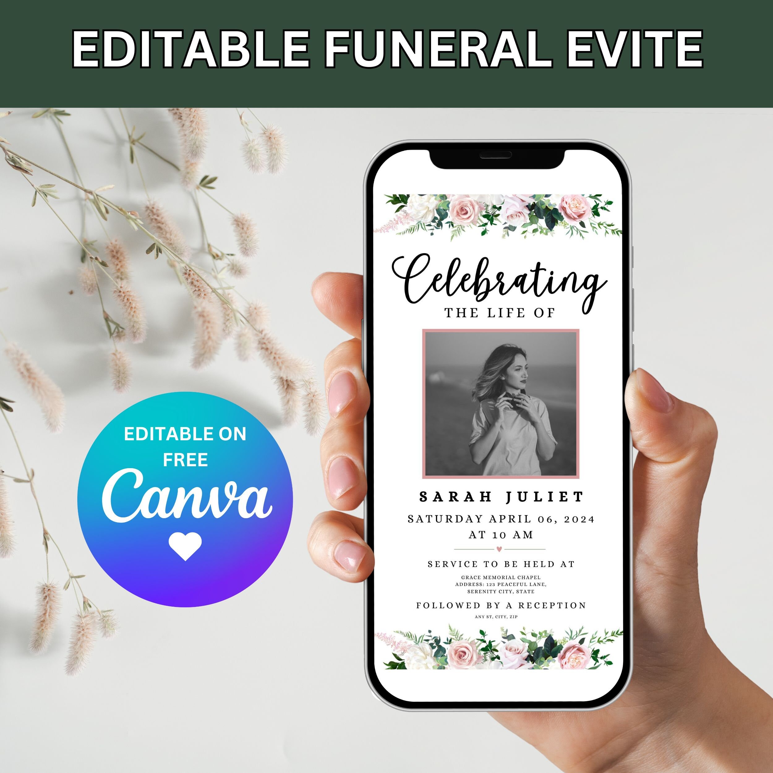 Digital Funeral Invitation, Celebration of Life, Phone Invitation ...