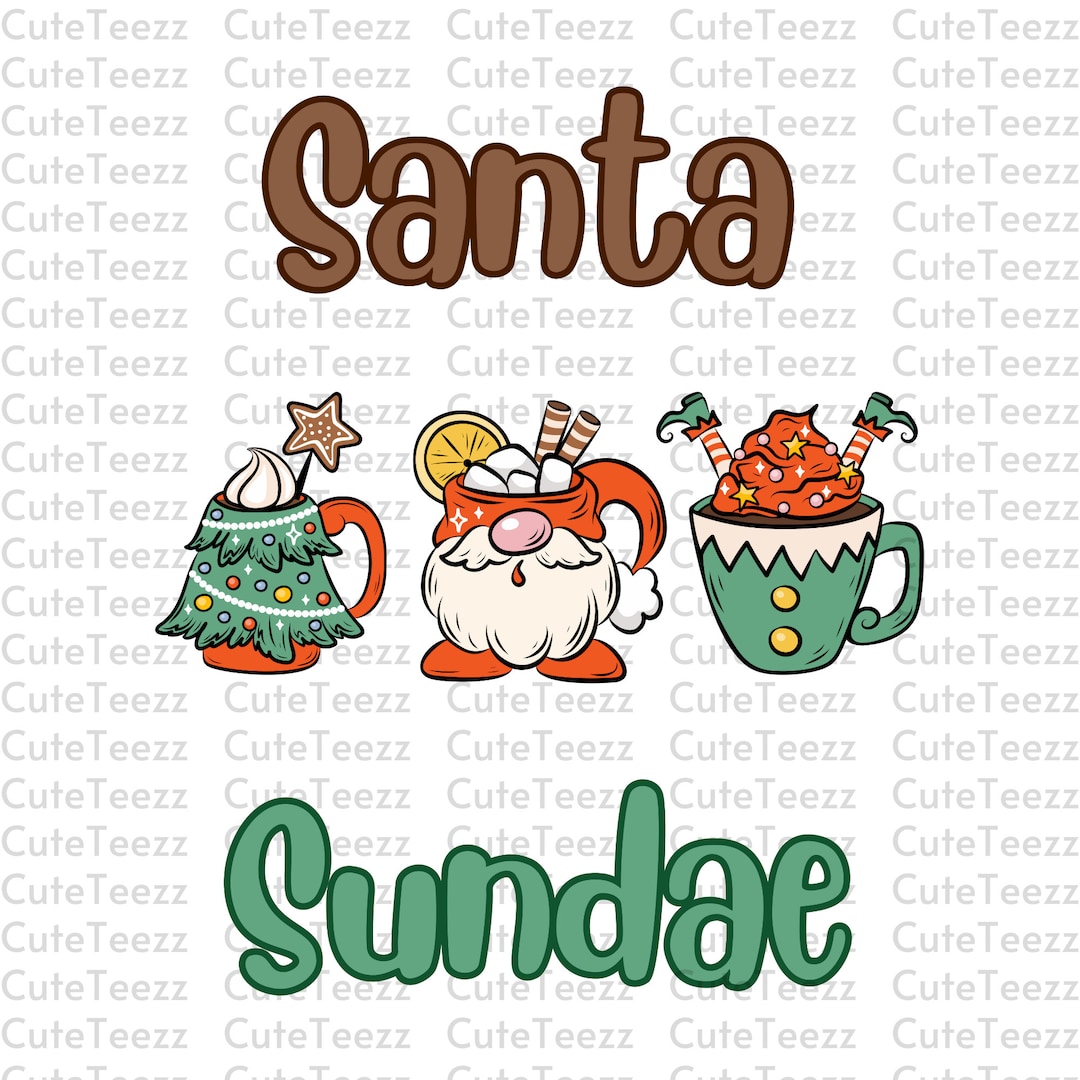 Santa Sundae Svg, Rétro Noël Png, Santa Hat Svg, Arbre de Noël ...