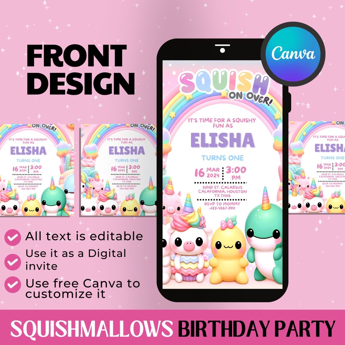Editable Squishmallow Birthday Invitation, Squishy Invitation ...