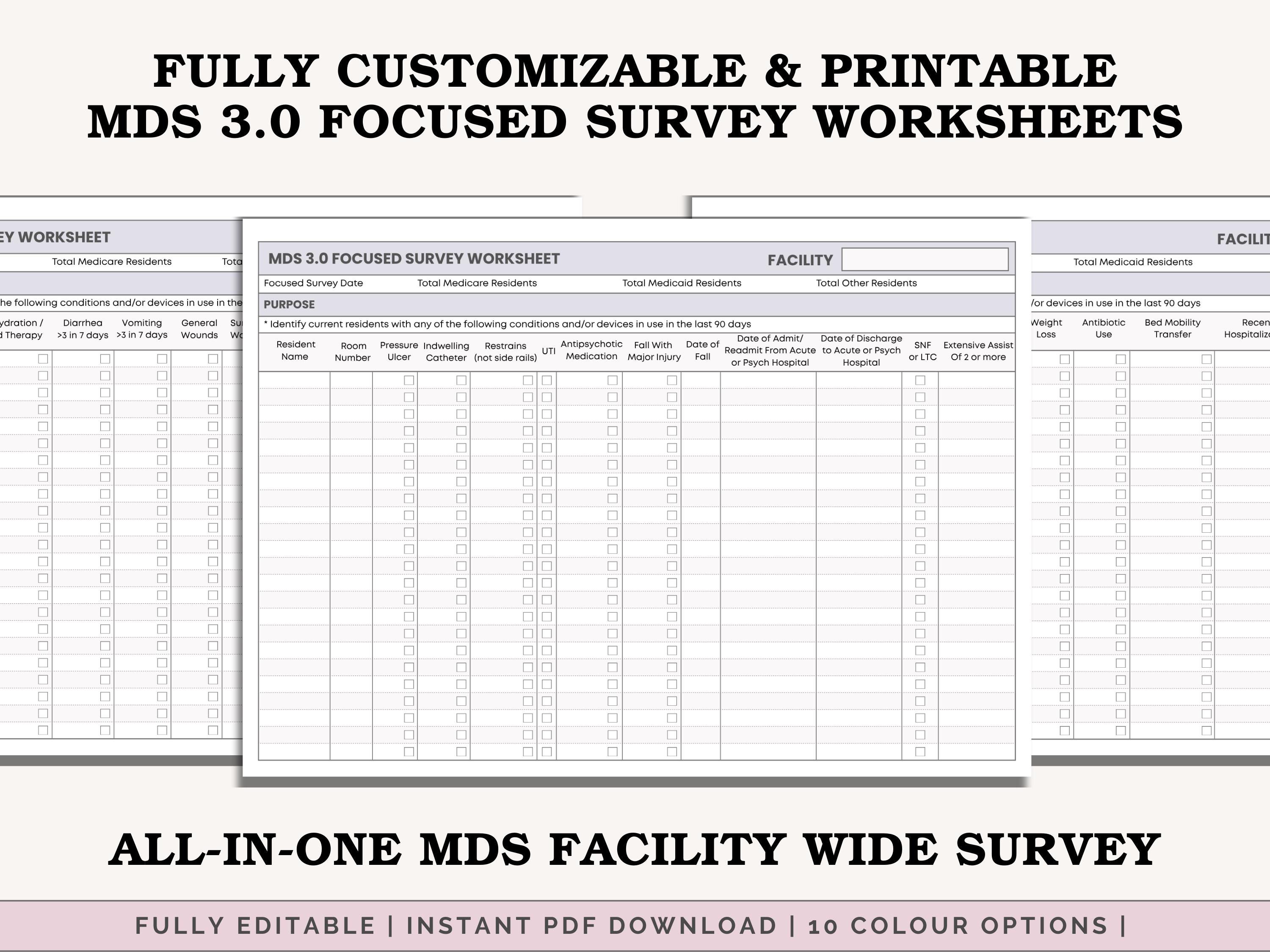MDS 3.0 & Survey Prep Tracker Worksheets for Dons| Nursing Home Quality ...