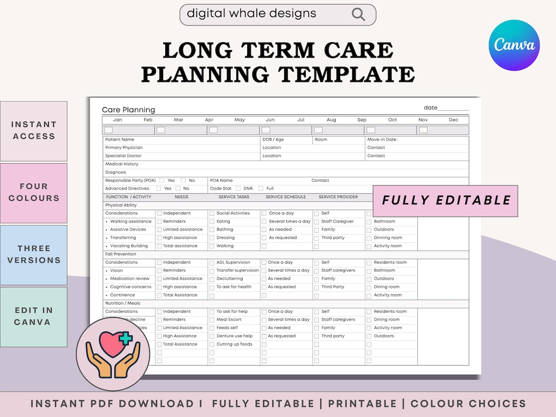 Care Plan Template for Long Term Care, Assisted Living & Nursing Homes ...