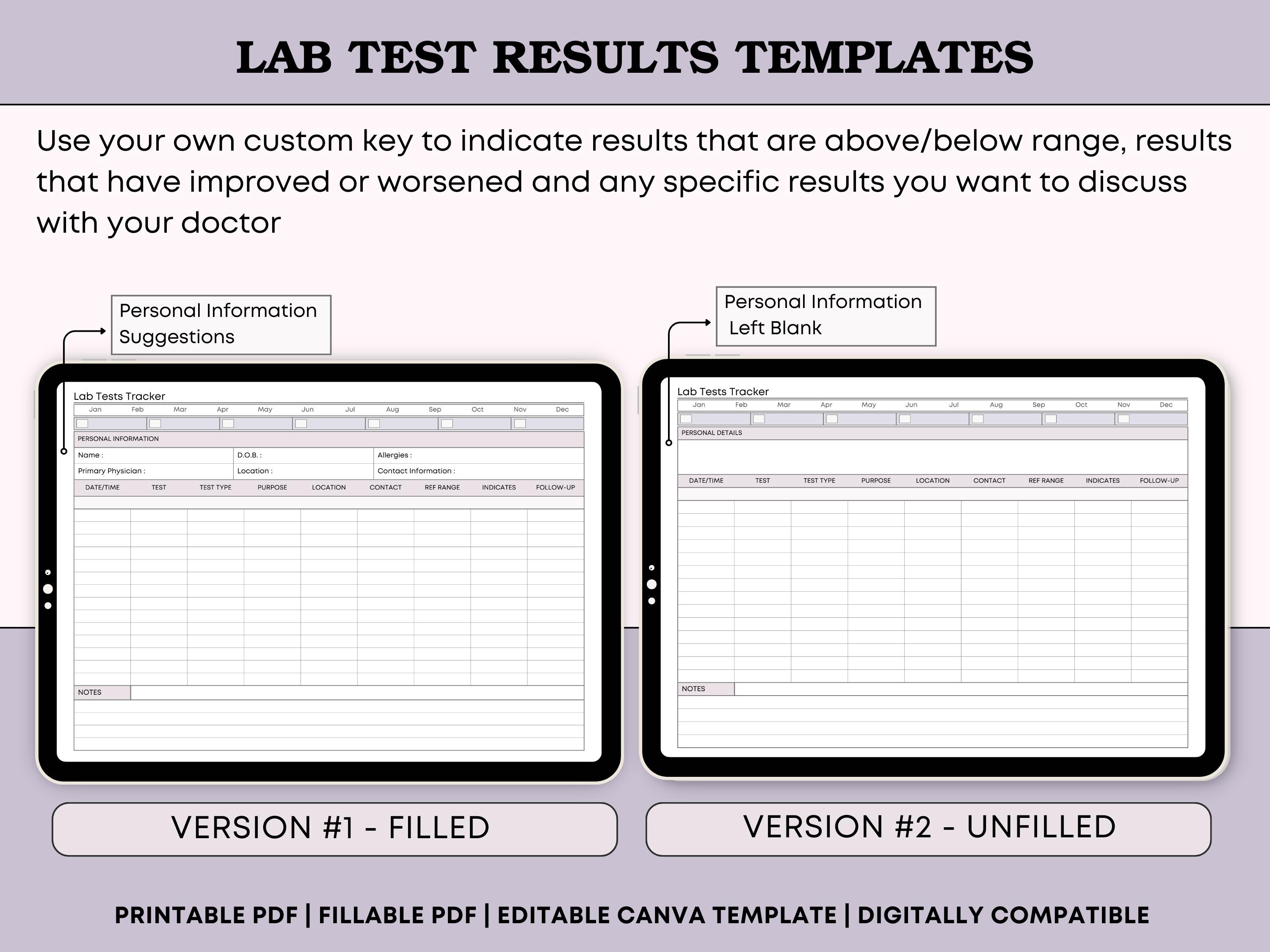 Lab Results Tracker Printable | Medical Test Log | Health Record ...