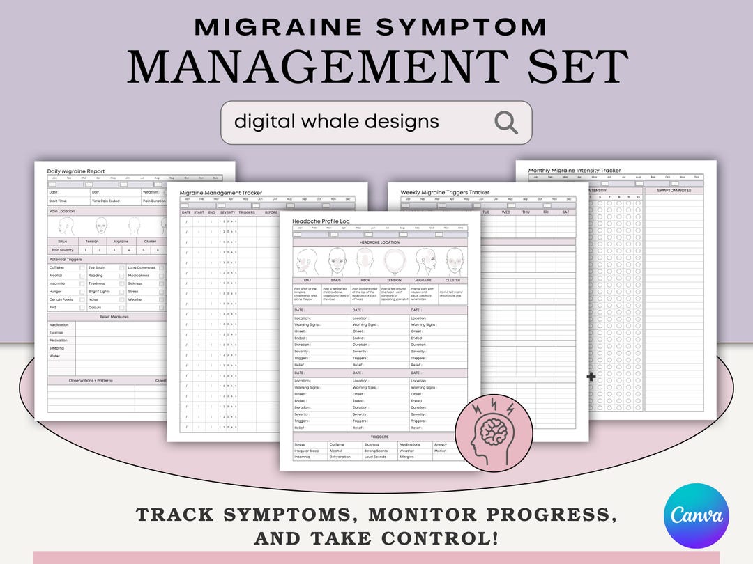 Migraine & Headache Printable Tracker Bundle - Track Symptoms, Severity ...
