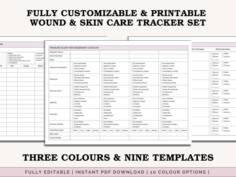 Wound Care Tracker Bundle: Pressure Injury Charting, Dressing Change ...
