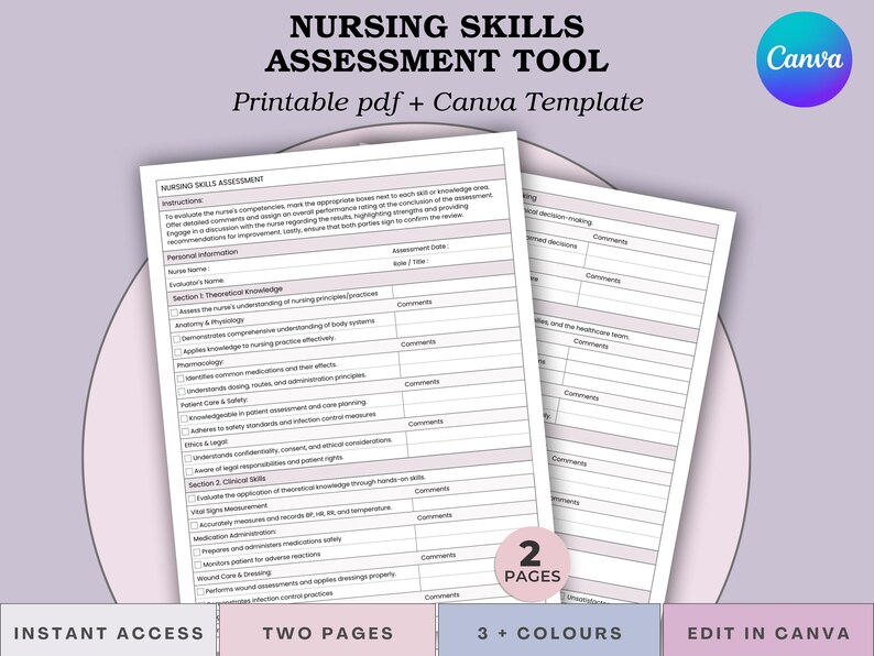 Nursing Skills Assessment Form, Nurse Manager Tools, Clinical ...