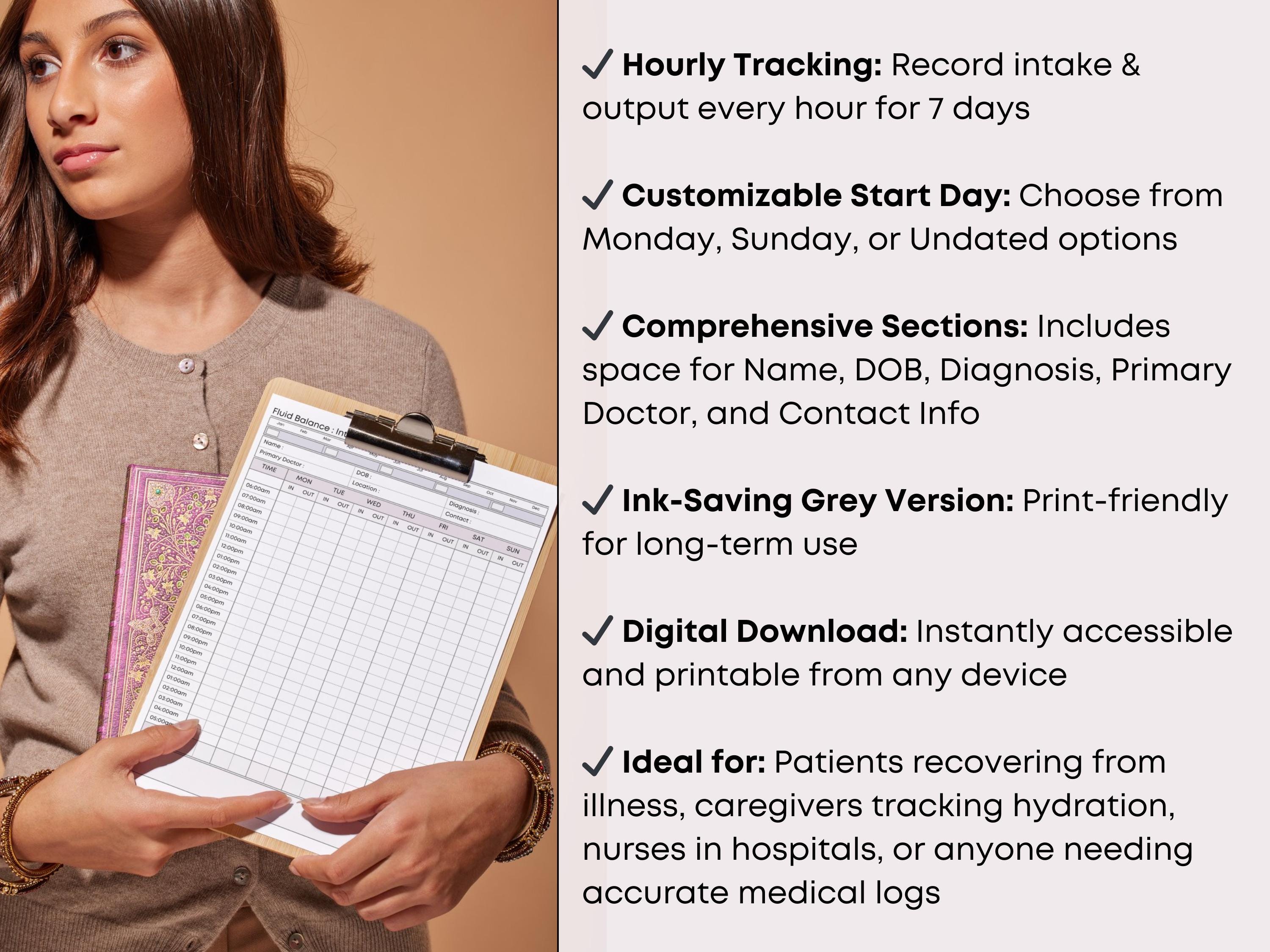 Fluid Balance Chart Printable - Daily Intake & Output Tracker - for ...