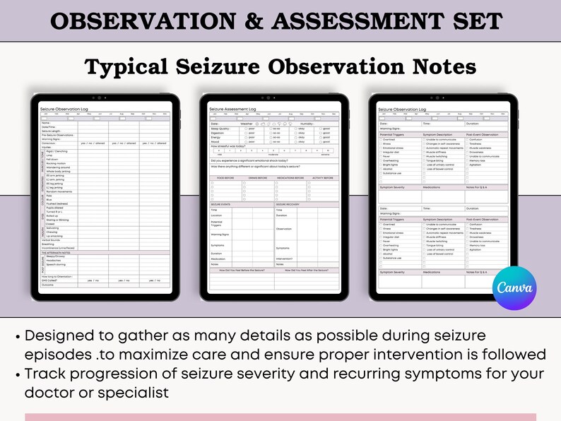 Seizure Tracker Printable Bundle | Seizure Log, Action Plan, Medication ...