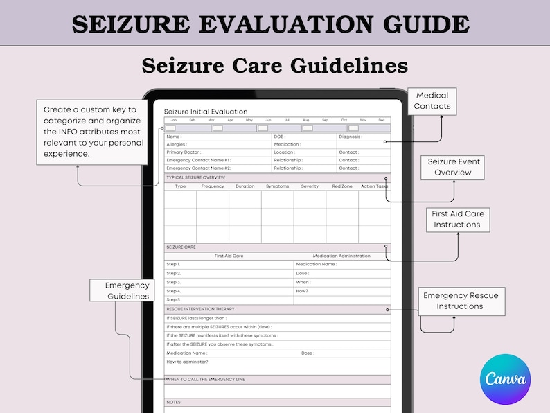 Seizure Tracker Printable Bundle | Seizure Log, Action Plan, Medication ...