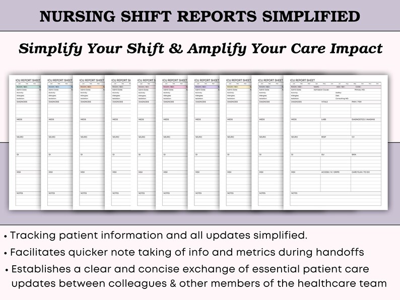 ICU Nursing Report Sheet Bundle - Critical Care Handoff Brain Telemetry ...