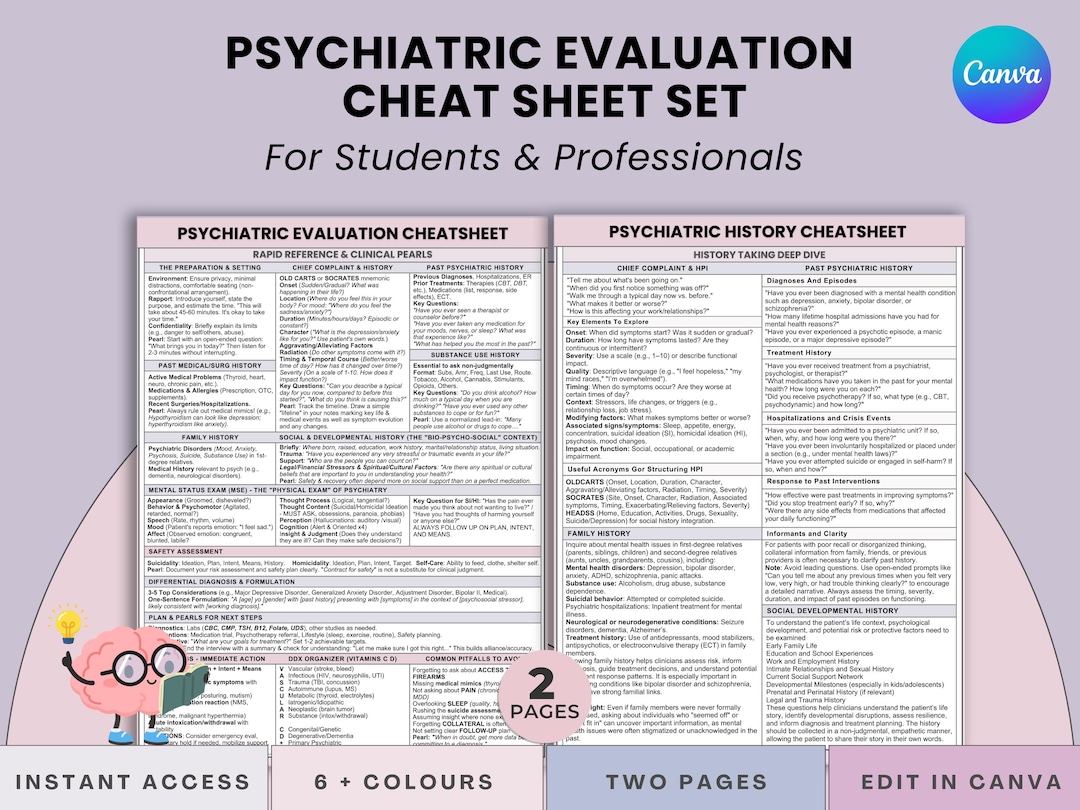 The Psychiatric Evaluation Cheat Sheet Set - Clinician's Medical ...