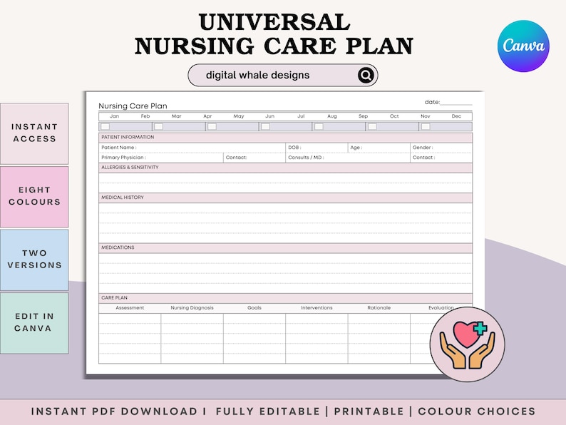 Editable Printable Nursing Care Plan, ADPIE, Nursing Student Resources ...