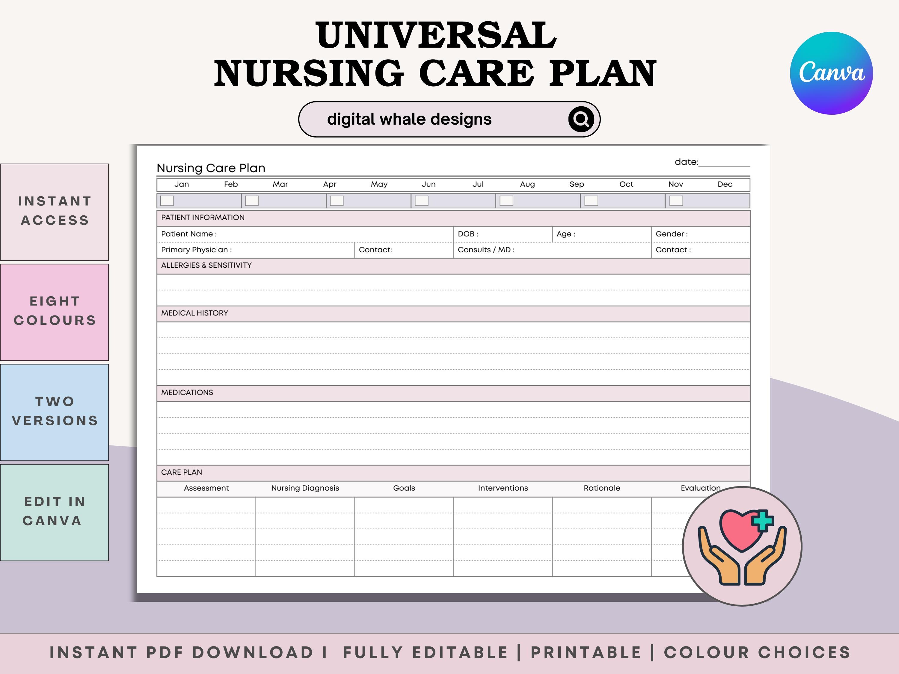 Editable Printable Nursing Care Plan, ADPIE, Nursing Student Resources ...