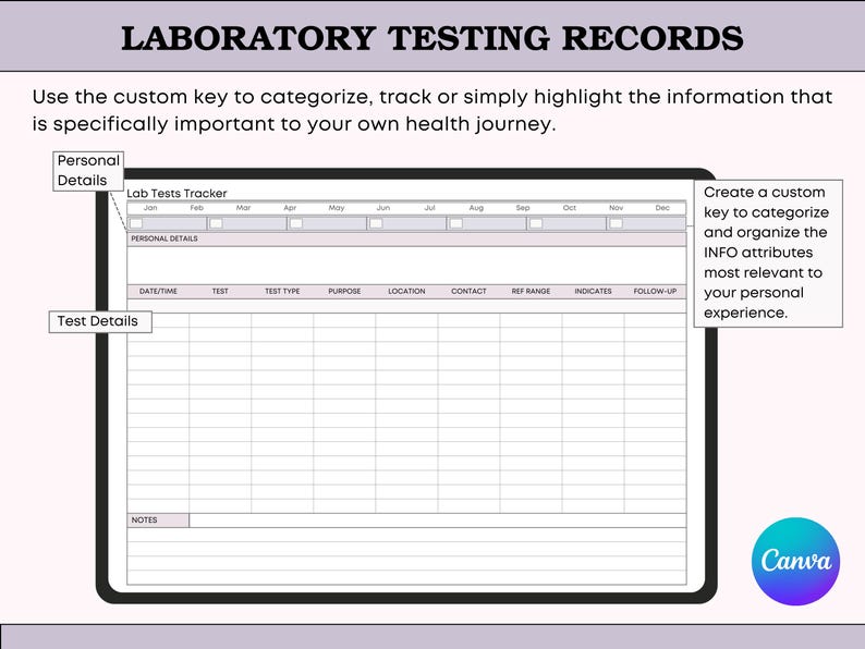 Lab Results Tracker Printable | Medical Test Log | Health Record ...