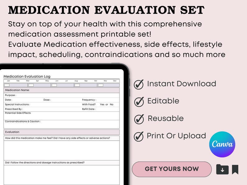 Medication Evaluation Printable | Medication Tracker | Side Effects ...