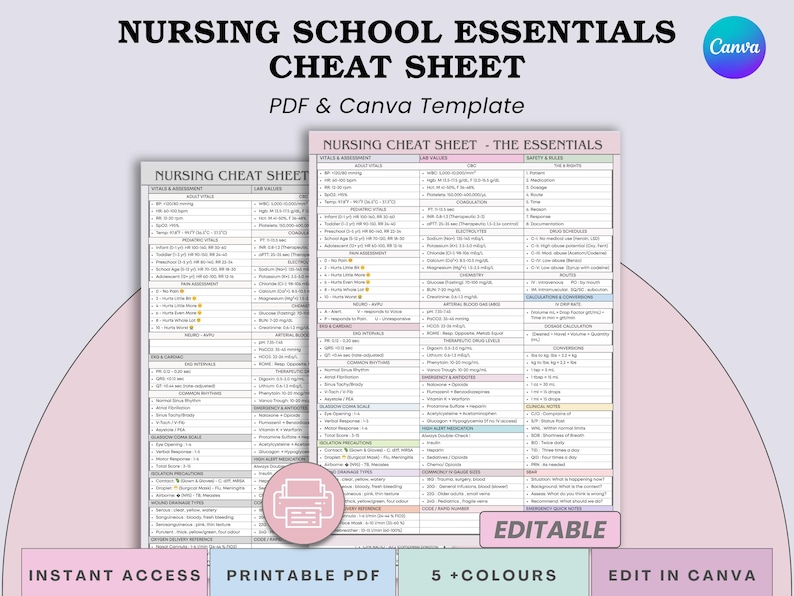 The Ultimate Nursing Clinical Reference Sheet | 1-page Cheat Sheet for ...
