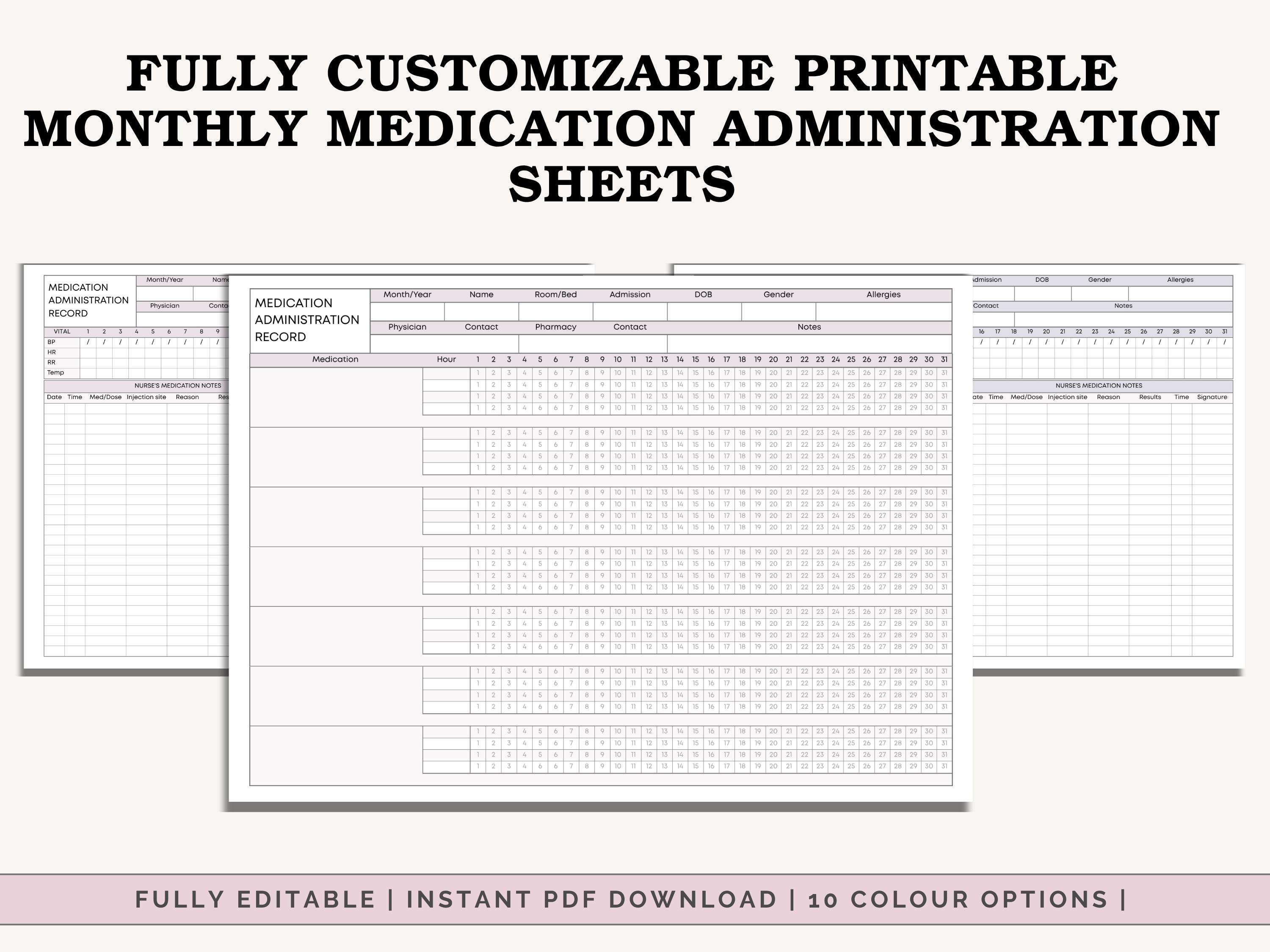 MAR Monthly Medication Administration Record - Printable Daily RX ...