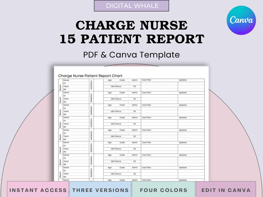 15-patient LTC, SNF Charge Nurse Report Sheet Template for Hospice ...