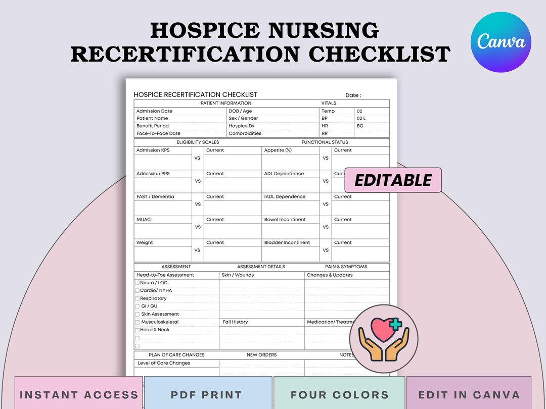 Hospice Recertification & Assessment Checklist – Nursing Tool ...