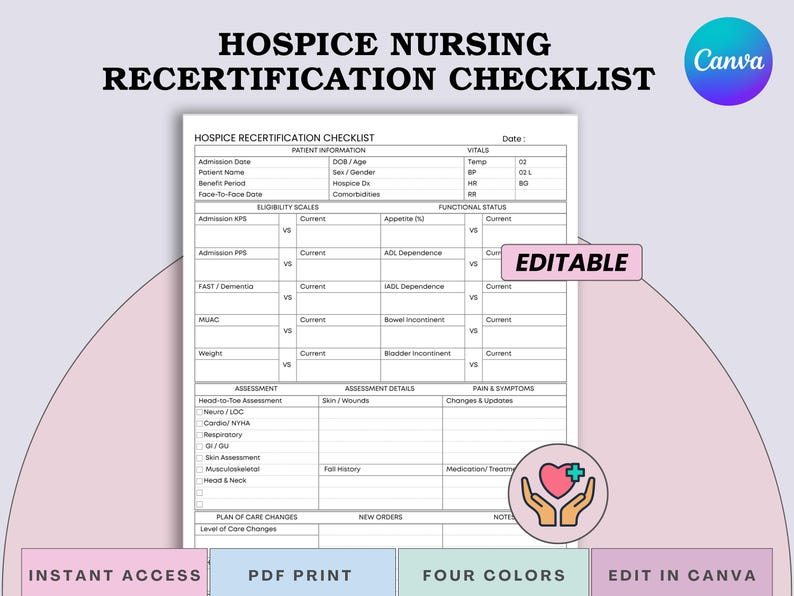 Hospice Recertification & Assessment Checklist – Nursing Tool ...